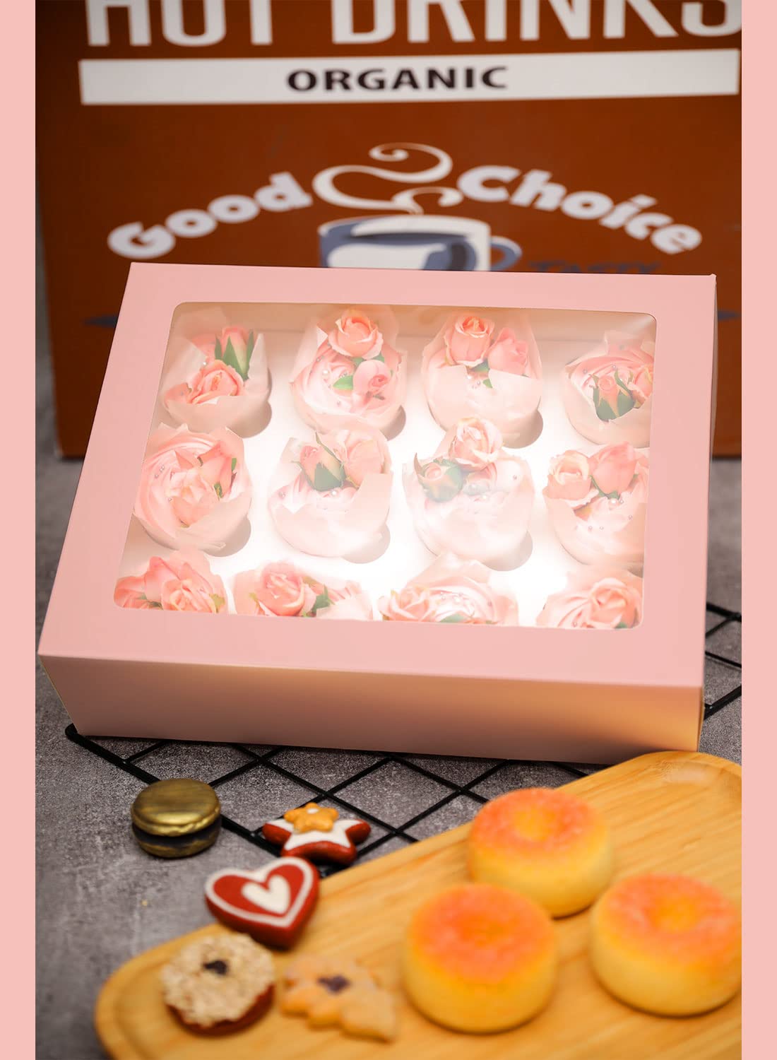 12 Cupcake Containers 10-Packs Pink Cupcake Box Cupcakes Carrier, 12 Cupcake Boxes with Window 13"x10"x3.5"(Auto-pop up)