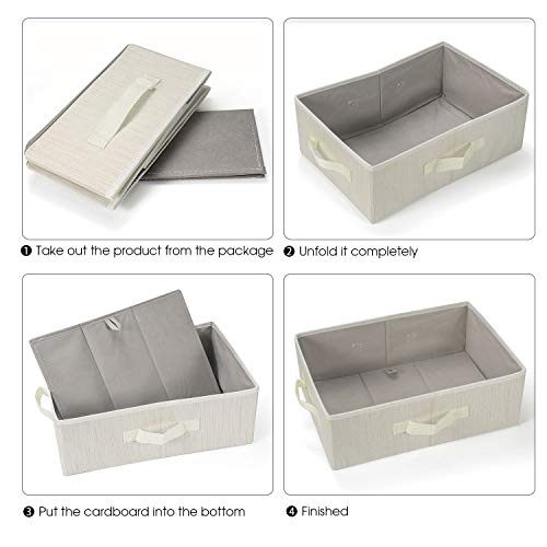 AILINA 3 Packs Large Fabric Storage Bins, Foldable Beige Storage Baskets for Shelves, Decorative Organizing Baskets with Double Handles for Bathroom Baby Cloth Nursery, 15 x 10.4 x 5.4 inch