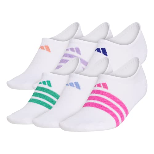 adidas Women's Superlite Super No Show Socks (6-pair), White/Lucid Fuchsia Pink/Blue Fusion, Medium