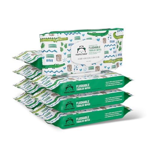 Amazon Brand - Mama Bear Fragrance Free Hypoallergenic Flushable Toddler Toilet Wipes, 336 Count (8 Packs of 42)