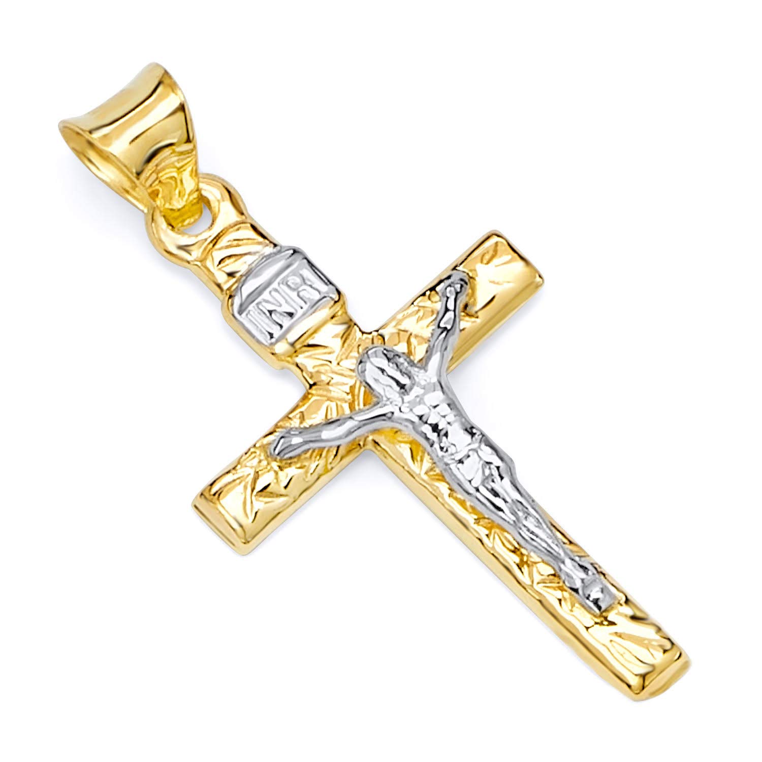 14k REAL Two Tone Gold Religious Crucifix Jesus Cross Charm Pendant
