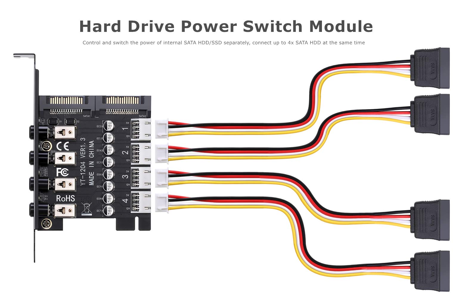Hard Drive Power Switch Module for 2.5 inch / 3.5 inch SATA HDD/SSD, 4-Way Hard Drive Power Independent Switch Controller with TVS Protection