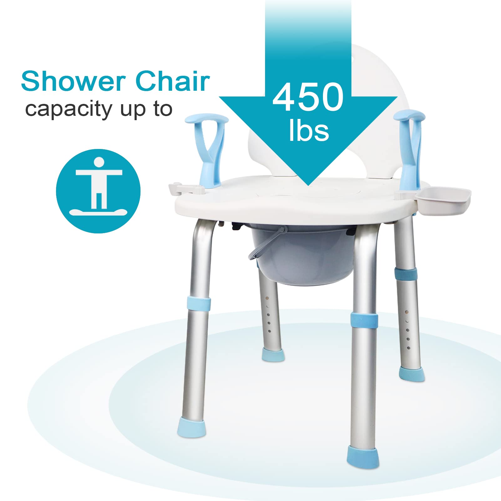 2 in 1 450lbs Shower Chair for Inside Shower Bath Seat with Commode Bath Bench with Back and Arms Bathroom Shower Seat for Senior and Disabled