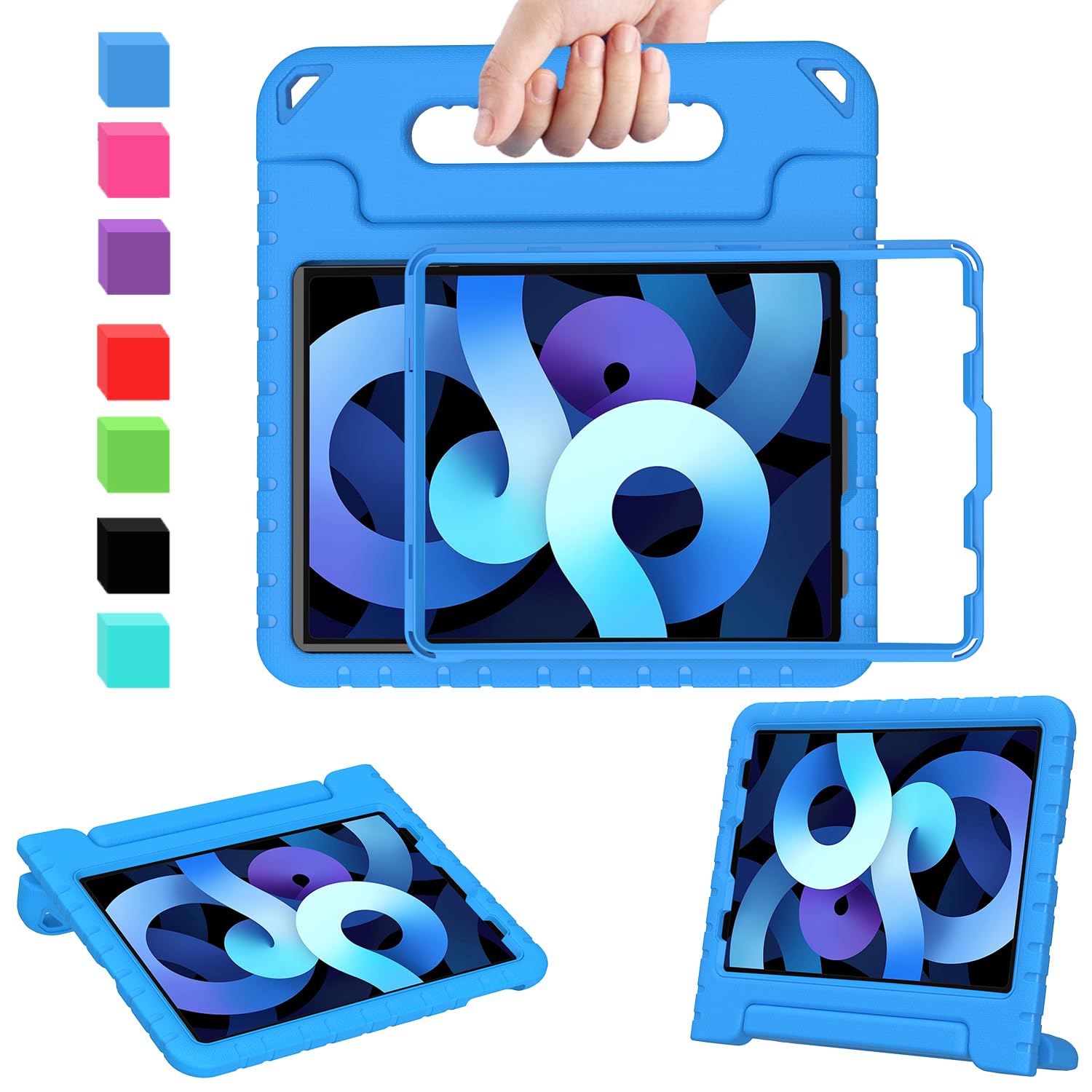 AVAWO Kids Case for iPad Air 6th Generation 2024(M2)/Air 5 2022/Air 4th 2020, iPad Air 10.9 Case & Pro 2nd/3rd Gen- Light Weight Shockproof Handle Stand Case for Kids Child Toddlers Boys, Blue