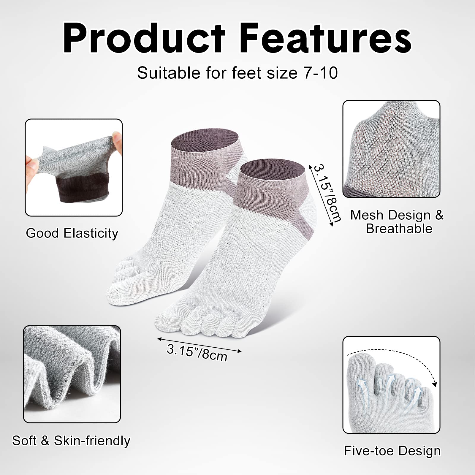 12 Pairs Low Cut Toe Socks for Men Cotton Finger Socks Breathable Toe Separator Socks Men's Athletic Socks for Running Sports
