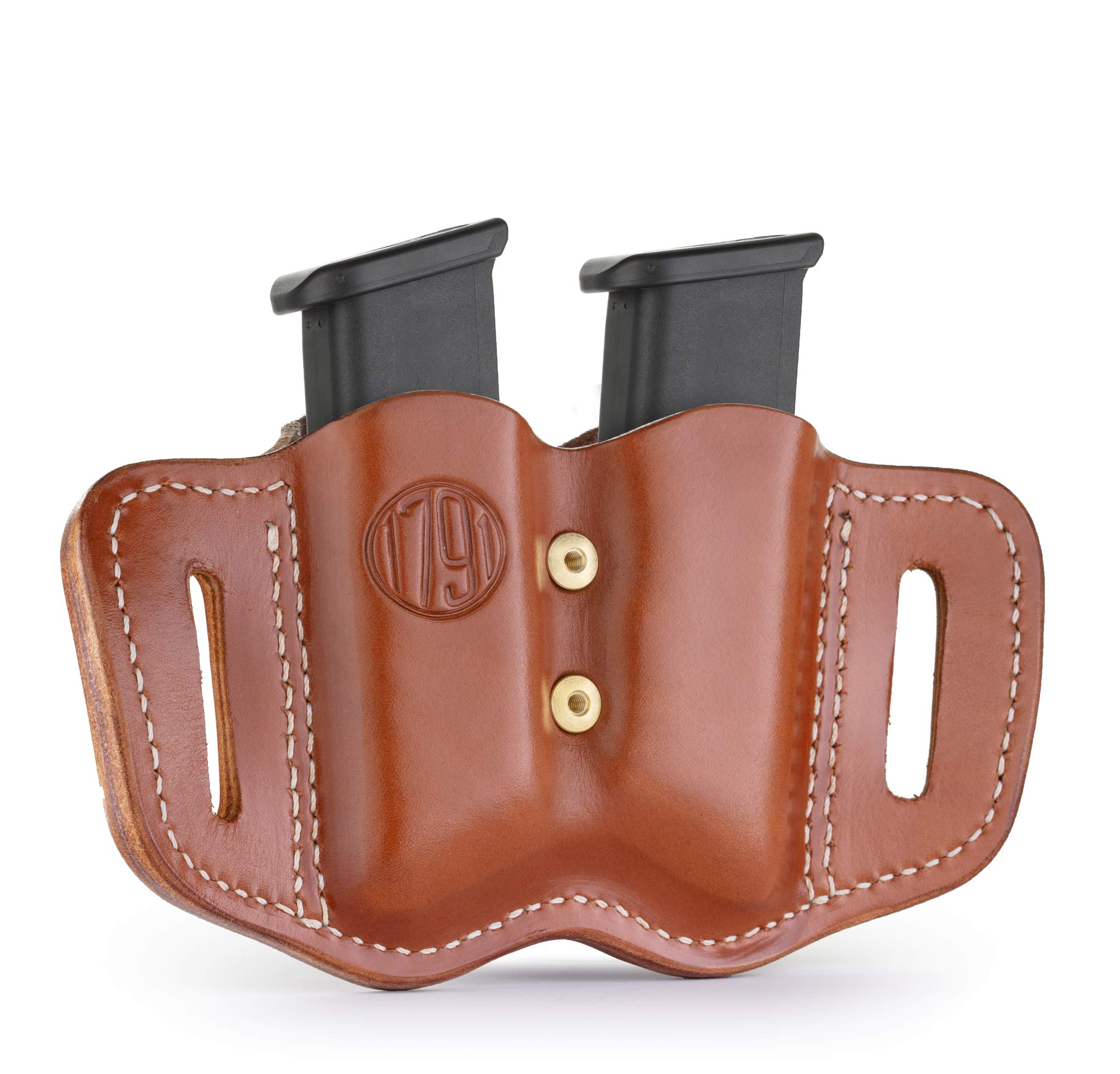 1791 GUNLEATHER 2.2 Flex Mag Holster with Adjustable Retention Screws - Double Mag Pouch for Polymer & Metal Double Mags, OWB Magazine Pouch for Belts - Classic Brown
