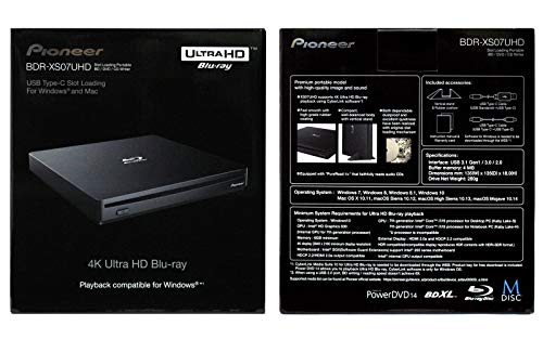 Produplicator Pioneer BDR-XS07UHD Portable 6X Ultra HD 4K Blu-ray Burner External Drive Bundle with Cyberlink Software Download Installation Code and USB Cable - Burns CD DVD BD DL BDXL Discs