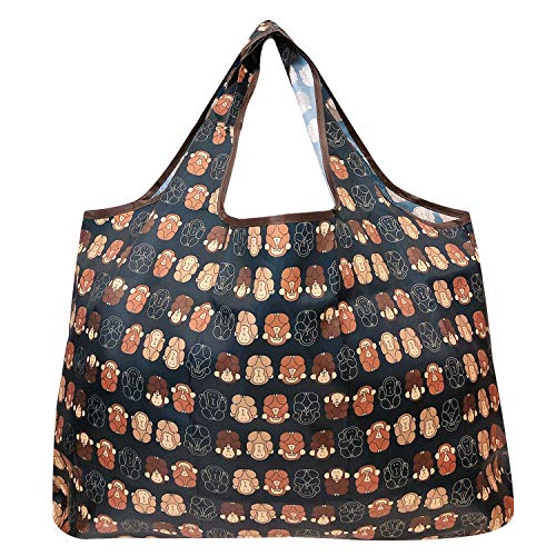 allydrew Large Foldable Tote Nylon Reusable Grocery Bags, 5 Pack, Cuddly Animals