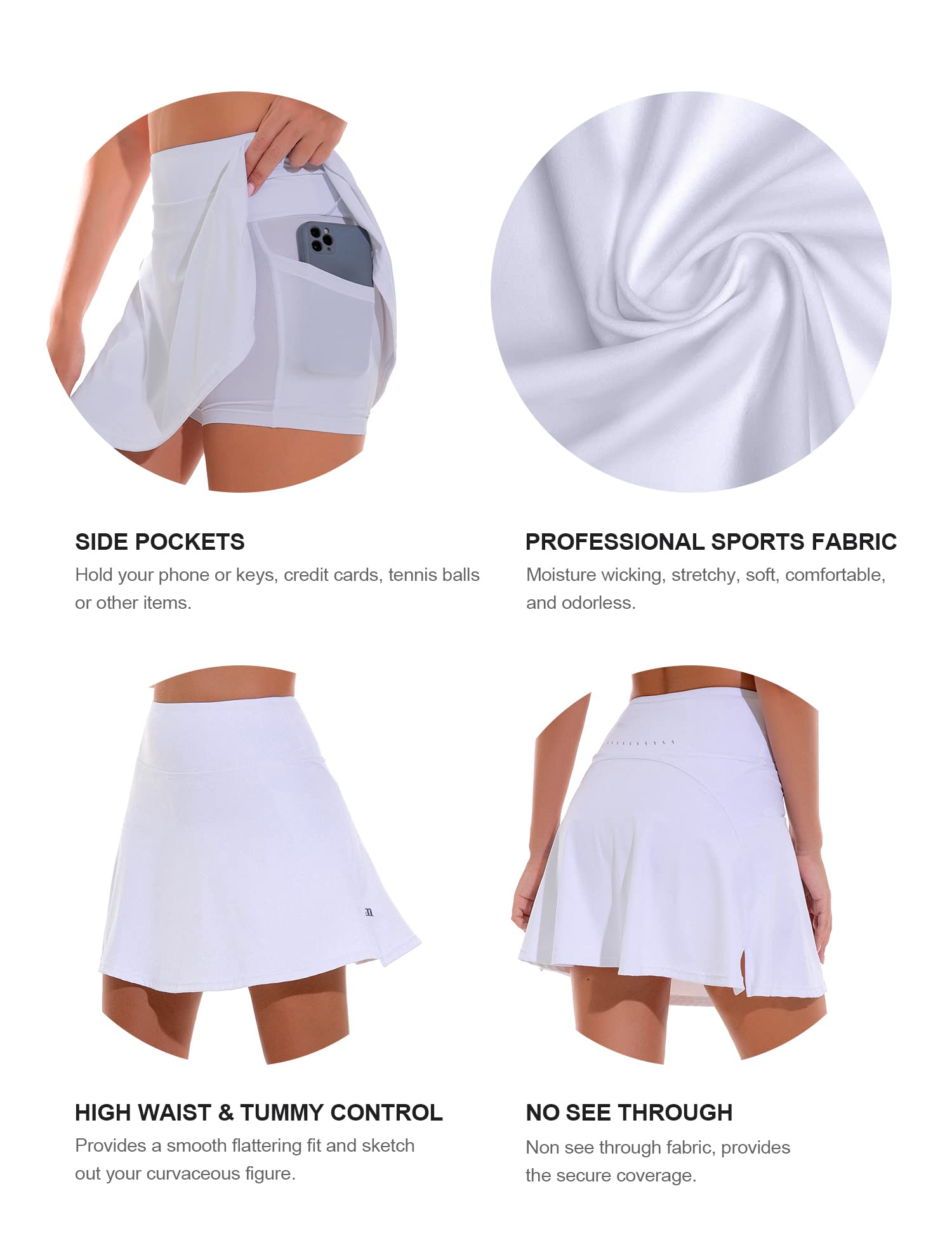 1a1a Tennis Skirts with Pockets Athletic Shorts for Women Golf Running Workout Sports White X-Large