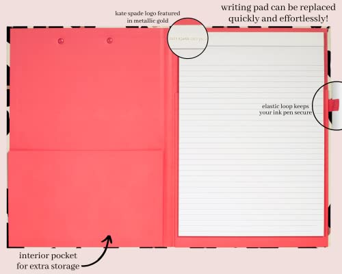 Kate Spade New York Leopard Print Clipboard Folio with Low Profile Clip, Professional Padfolio Includes Lined Notepad, Pen Loop, and Pocket, Forest Feline