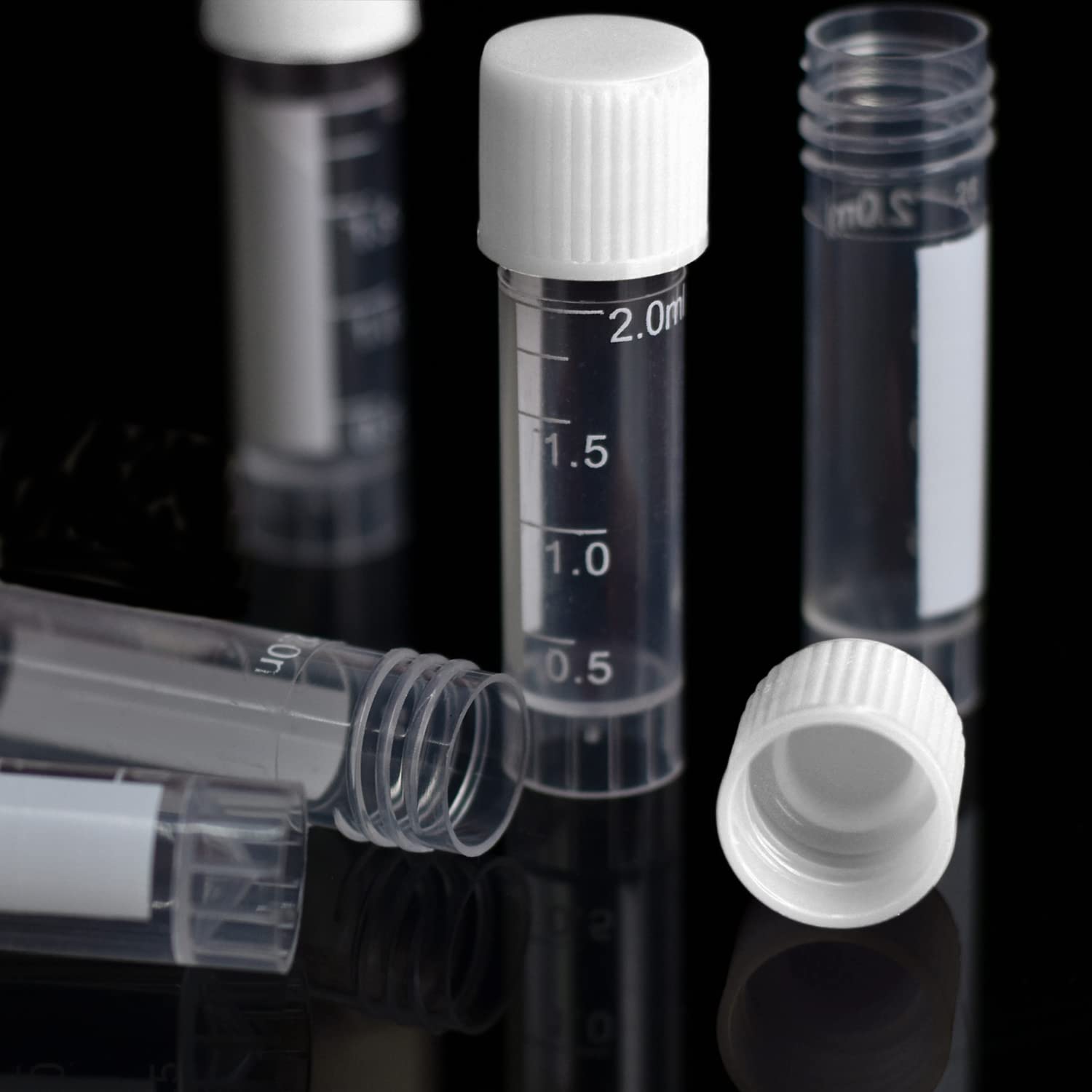 60 Pack Small Plastic Vials with Caps 2ml Lab Vials Screw Top Vials Cryogenic Vial Lab Frozen Test Tubes Small Vial Tub Container for Laboratory School Science Educational