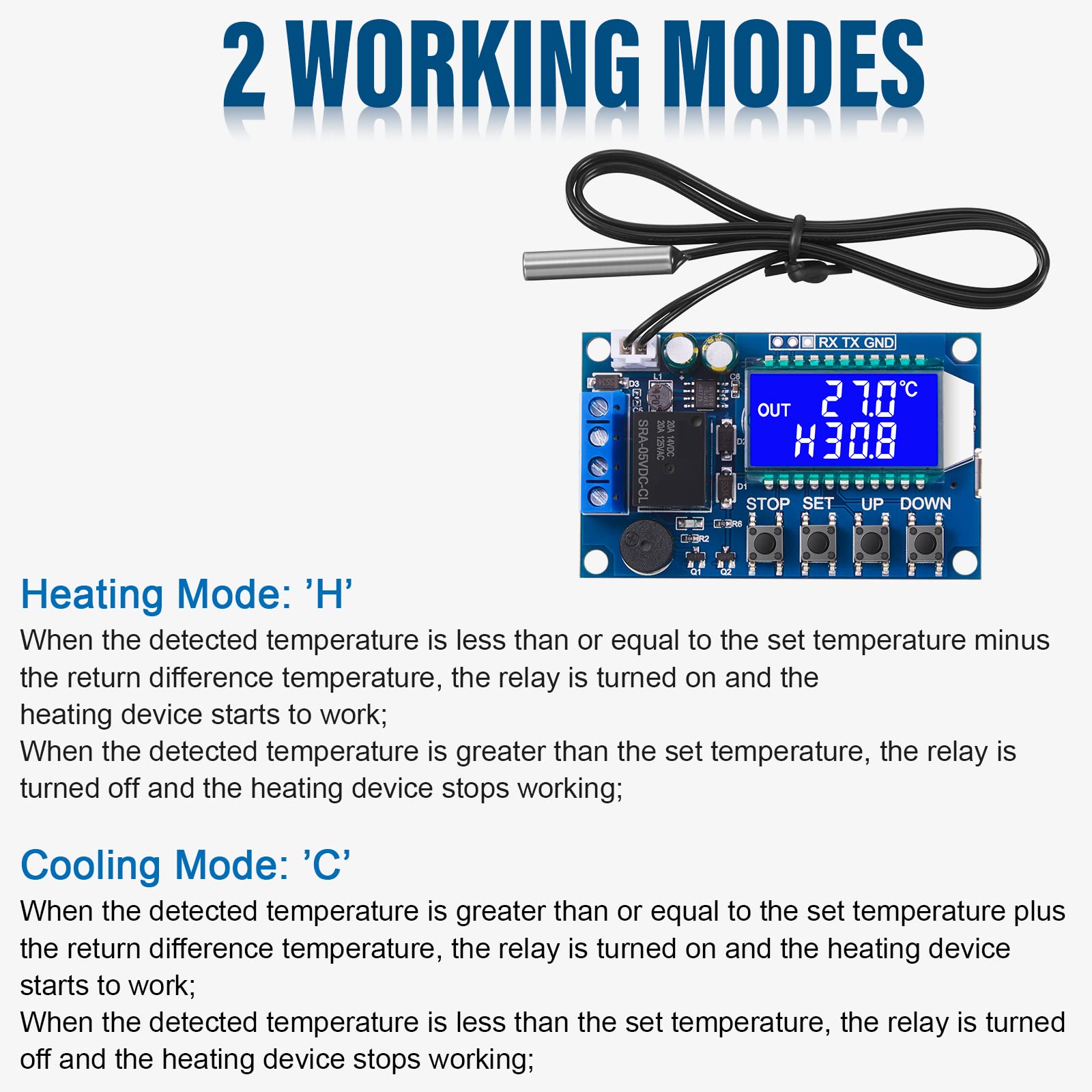 2 Pieces XY-T01 Electronic Temperature Controller, DC 6 - 30V 24V Digital Temperature Control Module -50°C to 100°C Digital Thermostat Temperature Control Switch Boards with Waterproof NTC Probe