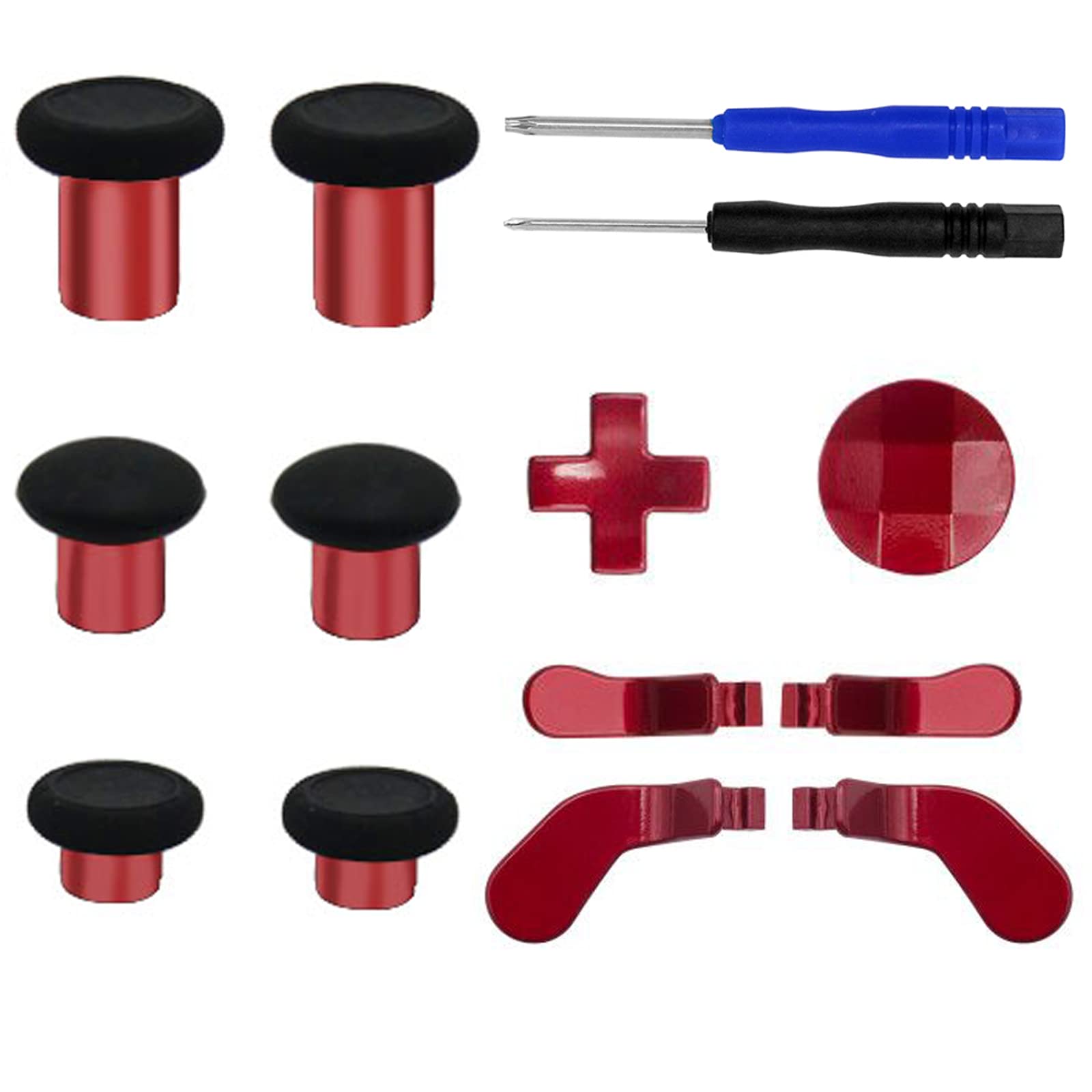 12 in 1 Metal Replacement Thumbsticks, D-Pads, Paddles with Tools for Xbox One Elite Series 1 Controller - Red