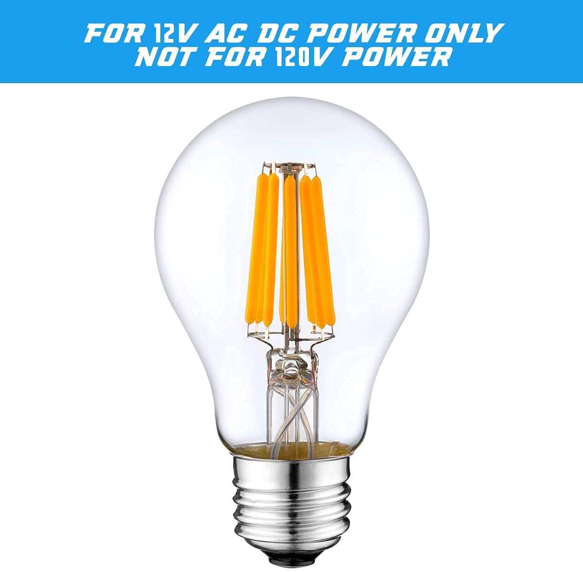 12 Volt Light Bulb 12V-24V LED Light Bulb A19 Low Voltage Light Bulbs 6W 570lm E26 4000K Cool White 12V LED Bulb (50Watt Equivalent) RV Camper Marine, Solar Battery System Lighting 24V Light Bulb