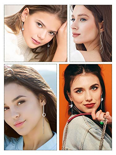 12 Pairs Threader Earrings for Women Stainless Steel Chain Tassel Earrings Threader Lightweight Wave Long Bar Arrow Drop Dangle Chain Earrings Set (Silver)