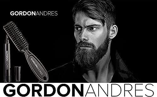 Gordon Andres Water Proof Beard Pencil for Men, Long Lasting Coverage & Natural Finish - Beard, Moustache & Eyebrows - Micro-Fork Tip for Seamless Application - Includes Brush for Blending (Black)