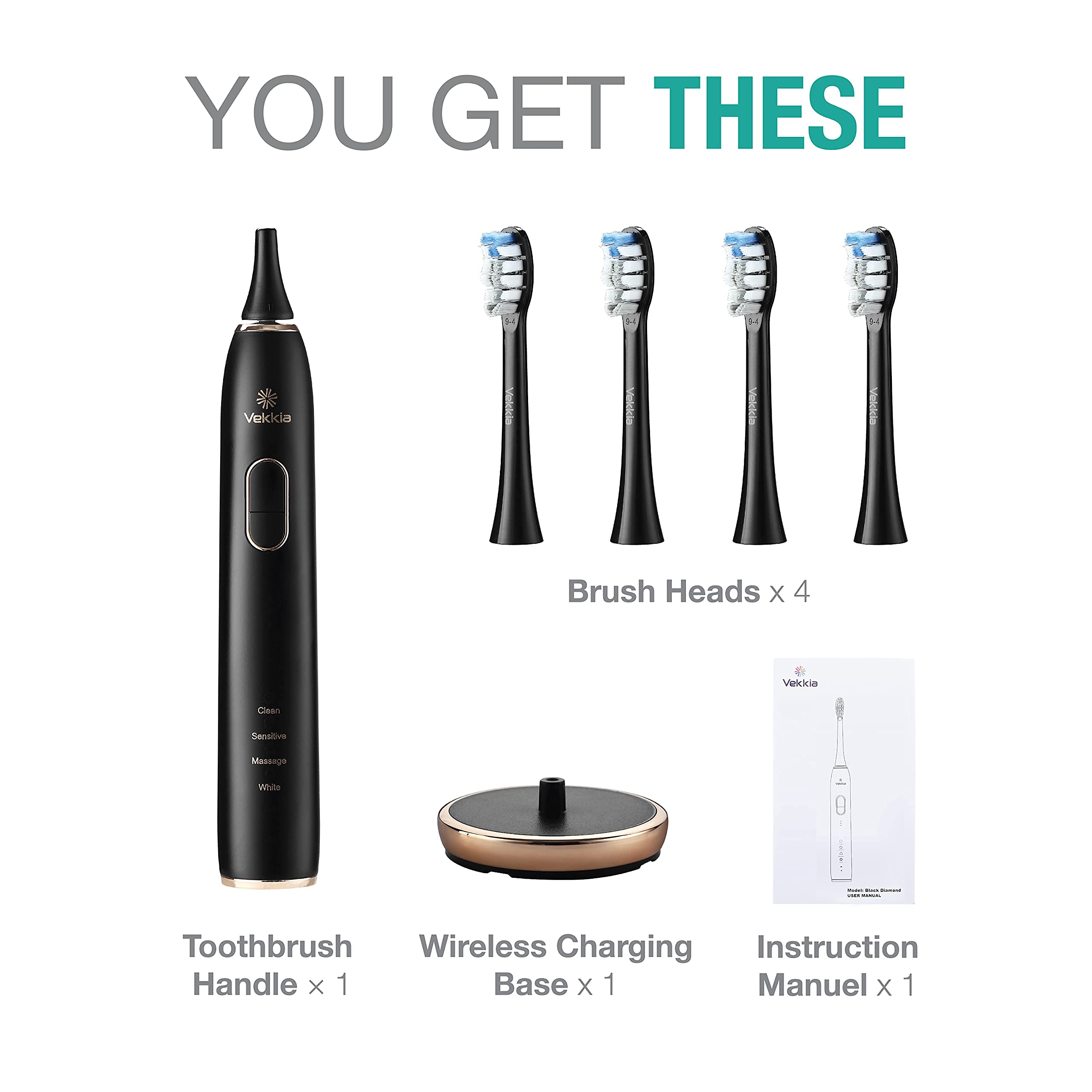 Vekkia Kids Electric Toothbrush and Adult Toothbrush Purchase Together Save 10%