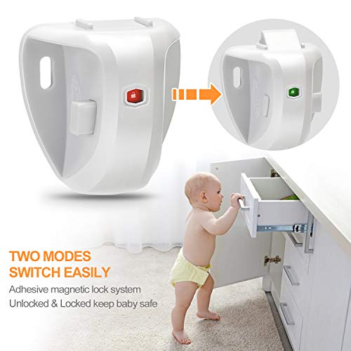 BBTKCARE Cabinet Locks for Babies | Adhesive Magnetic Baby Locks | Baby Proofing | Set of 4 Locks and 1 Keys