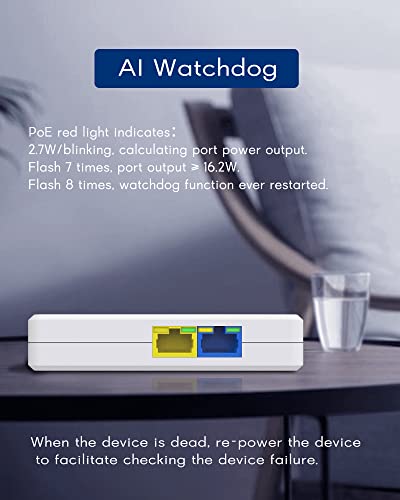 Cqenpr PoE Extend Switch, IEEE802.3af/at/bt, PoE++ BT Port 60W Output, Cascade 3-4 Times, Distance Extend 130M,No Power Required, Plug&Play. (Indoor poe Extender)