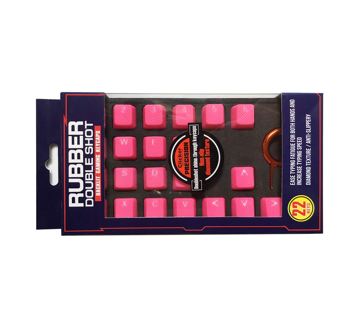 Tai-Hao Rubber Gaming Backlit Keycaps Set - 22 Keys for Cherry MX Mechanical Keyboards Compatible OEM Include Key Puller (Neon Jelly Pink)