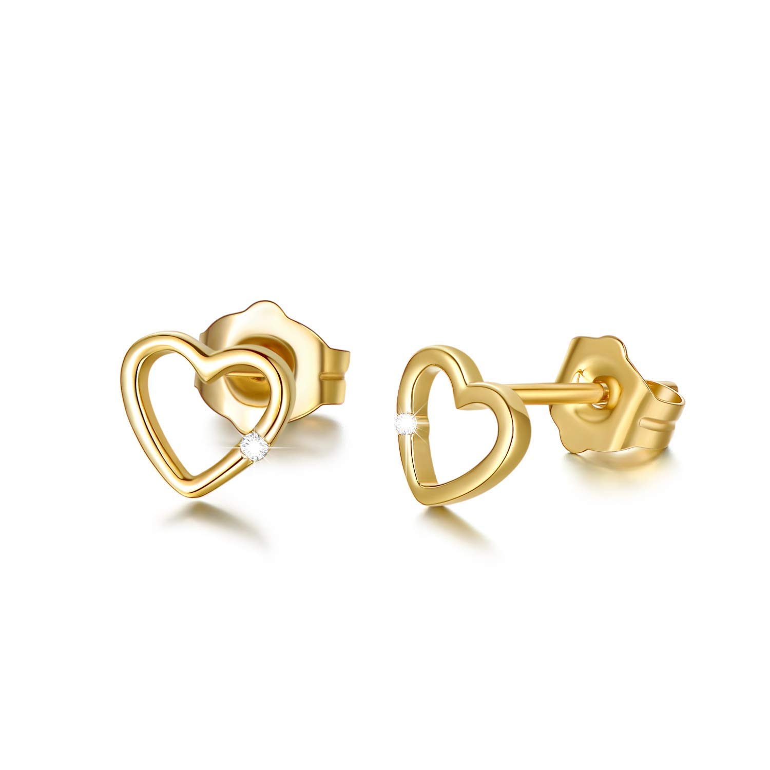 14K Solid Gold Heart Stud Earrings for Women 6mm, Natural Round Diamond Heart Studs Fine Love Jewelry for Mom, Wife, Girls, Teen 6mm (E-F, SI2)