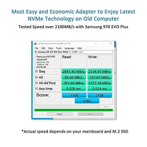 A ADWITS PCI Express 3.0 x16 to PCIe-based NVMe and AHCI SSD Adapter Card with Heat Sink, Fits M.2 (NGFF) Form Factor with Key M in Size 2230/2242/2260/2280