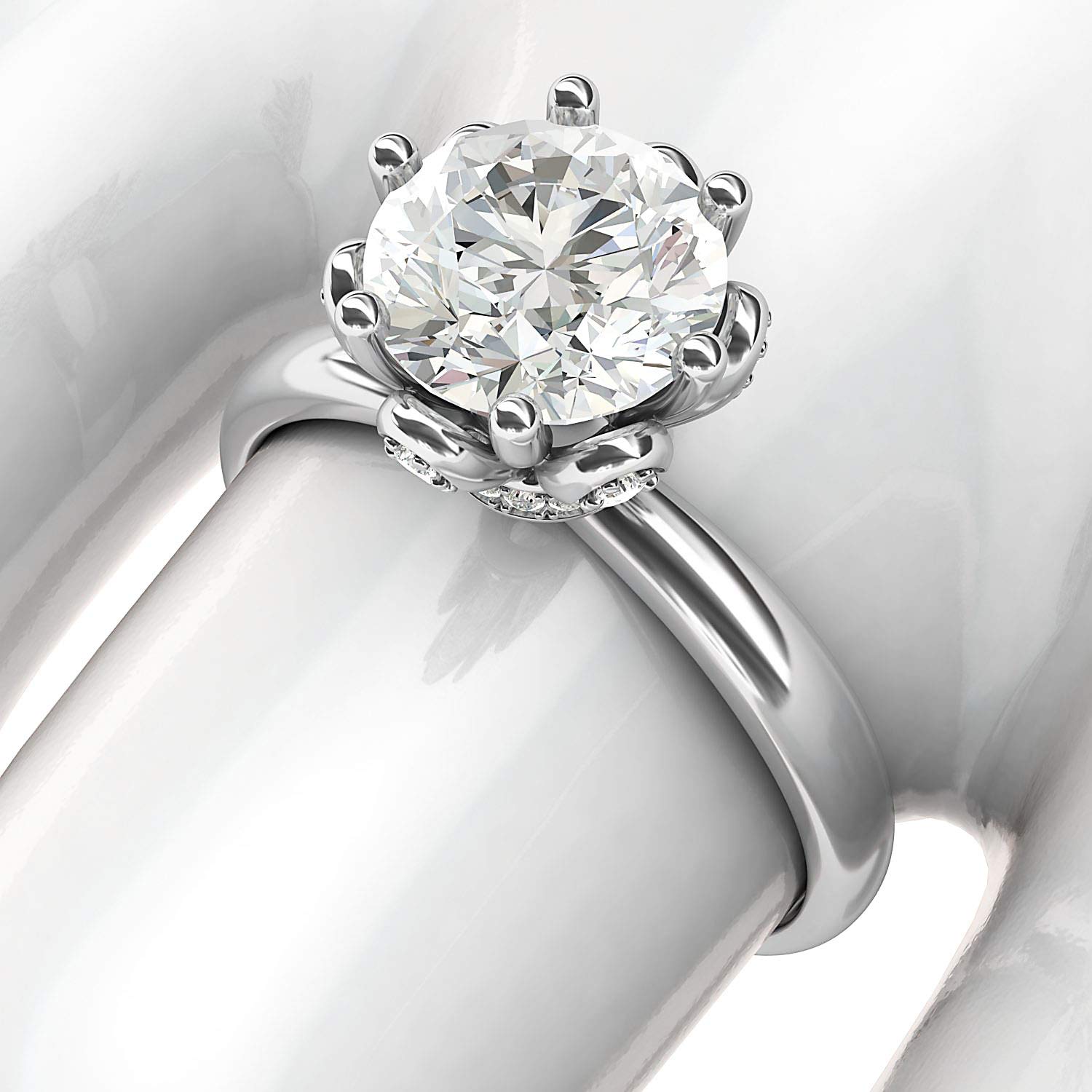14k White Gold Romantic Flower Style 6-Prong Set 2.0 CT Simulated Diamond Engagement Ring (8)