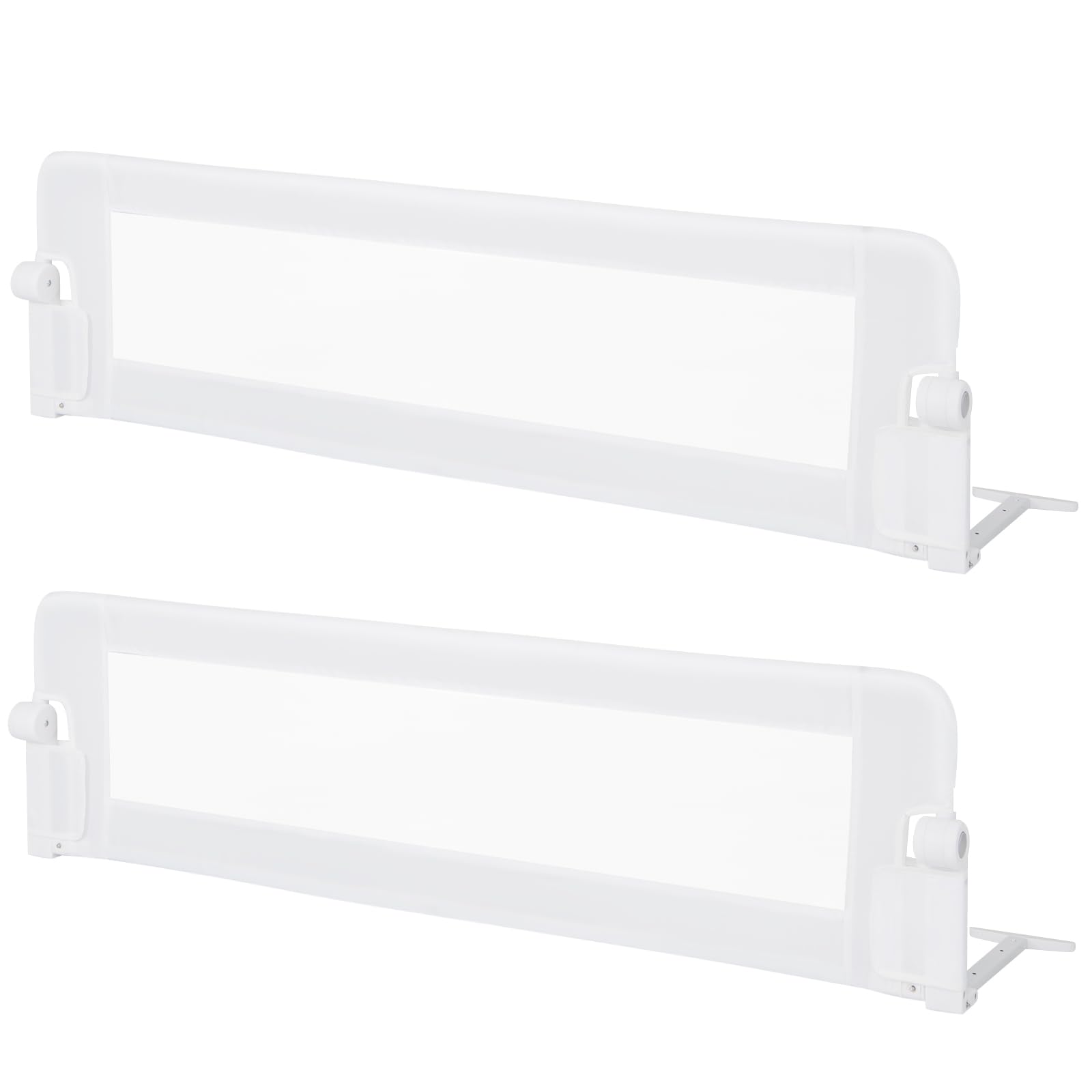 BABY JOY Double Sided Bed Rail Guard, 2 Pack, Extra Long, Swing Down for Convertible Crib, Folding Baby Safety Bedrail for Kids Twin Full Size Queen King Mattress, Rails for Toddlers (White, 60-Inch)