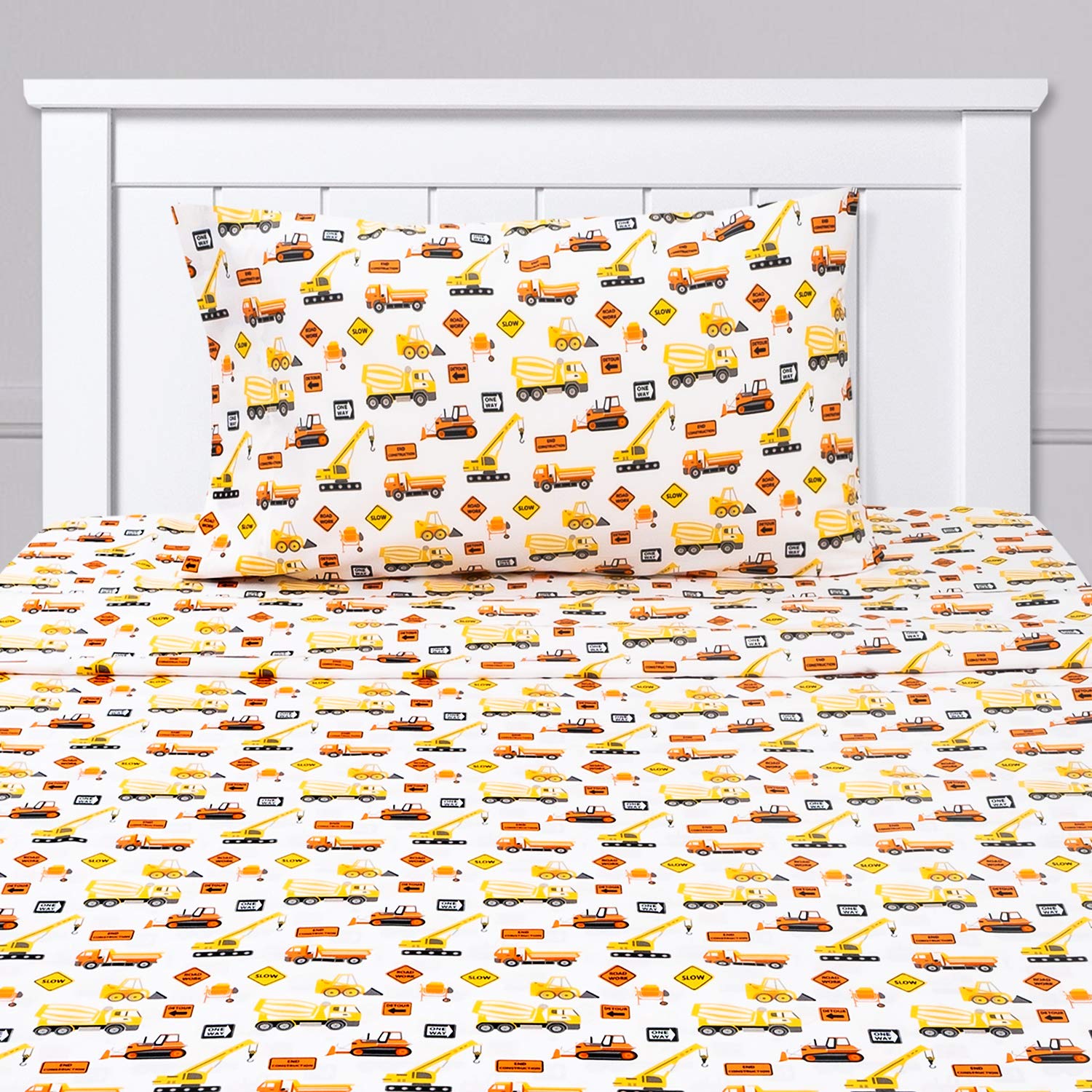 1500 Supreme Kids Bed Sheet Collection - Fun Colorful and Comfortable Boys and Girls Toddler Sheet Sets - Deep Pocket Wrinkle Free Soft and Cozy Bedding - Twin, Construction