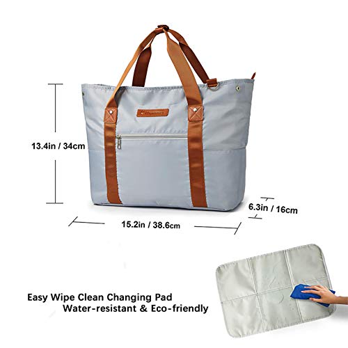 Baby Large Diaper Bag, Maternity Nappy Tote Bags for Mom Organizer Multi-Function Travel Shoulder Bag Waterproof with Stroller Straps, Nappy Changing Pad, Insulated Pockets Grey