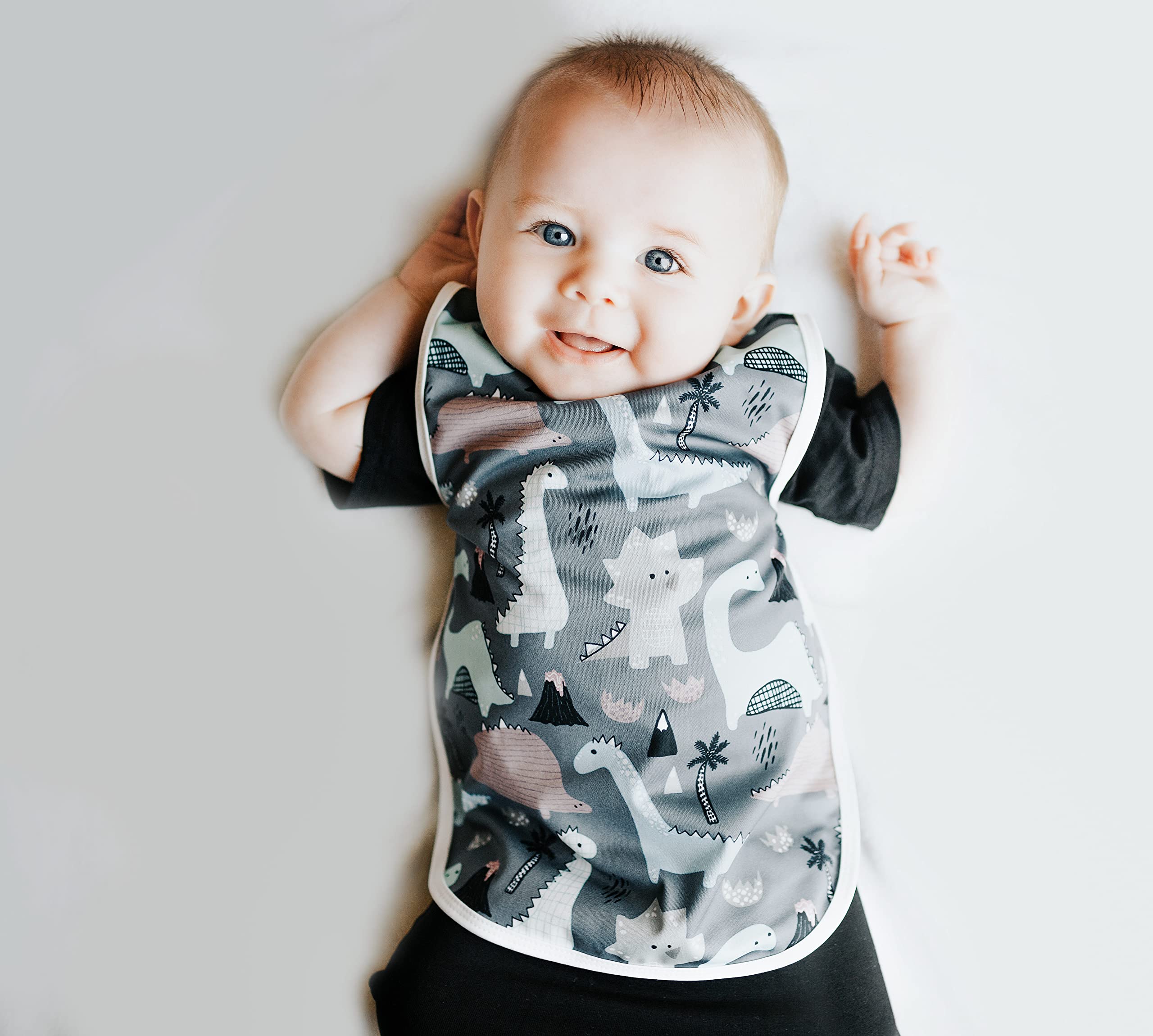BapronBaby Dinosaur Drawing Bapron - No Neck Tie Safer Bib for Baby & Toddler - Soft Waterproof Stain Resistant - Machine Washable - Sz Preschool 3-5yrs