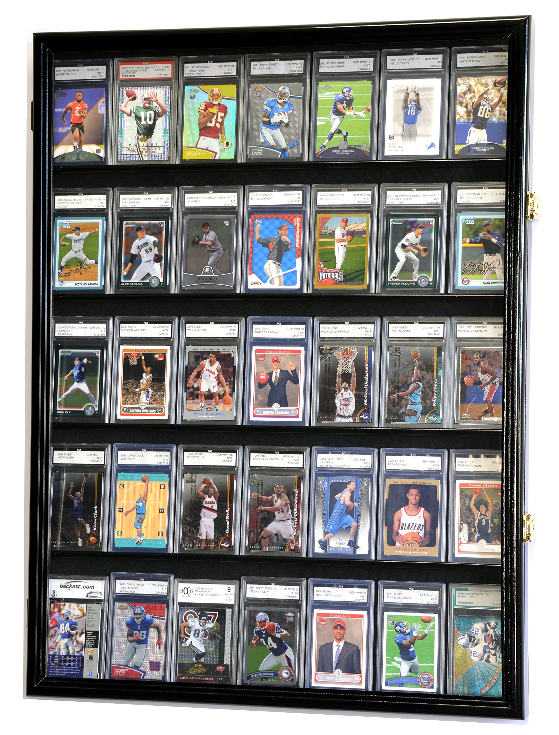 35 Graded Sport Cards / Collectible Card Display Case Wall Cabinet w/98% UV Door, Lockable, Black