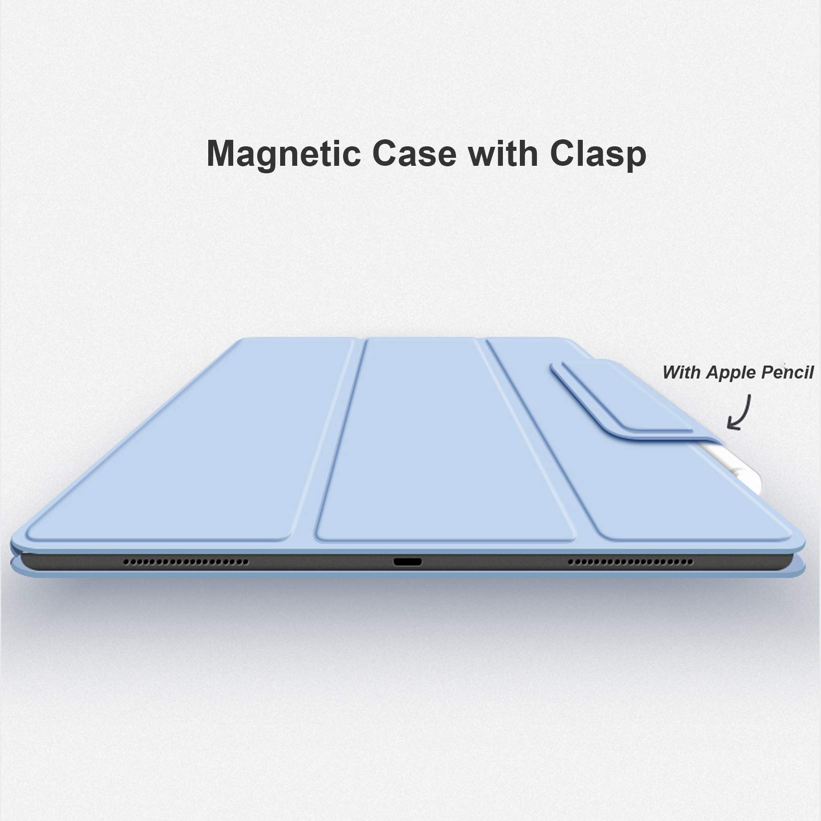 Aoub Case for iPad Pro 11 2022/2021/2020/2018, Rebound Magnetic Attachment Cover with Clasp [Supports Pencil Pairing & Charging], Ultra Slim Trifold Stand Smart Case for iPad Pro 11 inch, Light Blue