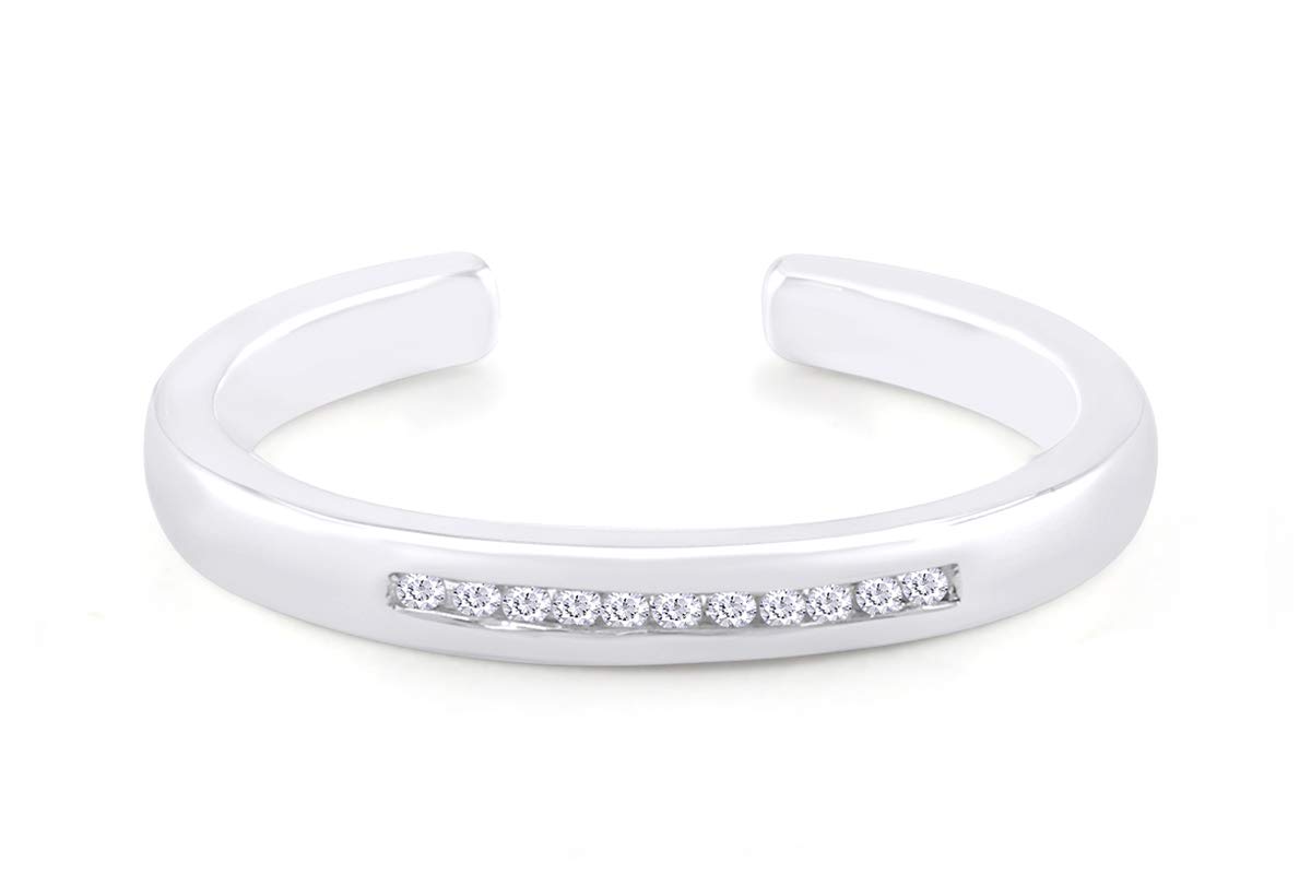 14k White Gold Over Sterling Silver Channel Set Round White Natural Diamond Accent Toe Ring Adjustable