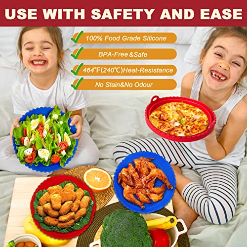 2-Pack Air Fryer Silicone Liners, 8.27in Foldable Silicone Air Fryer Pot for 5-8 Qt Reusable Silicone Air Fryer Baskets Oven Accessories 2 Pack(Blue+Red)