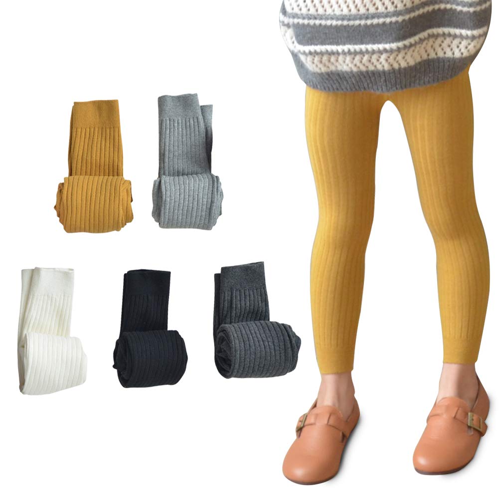 5 Pack Girls Cotton Cable Knit Classic Solid Ankle Leggings Pants Footless Tights 9-11T