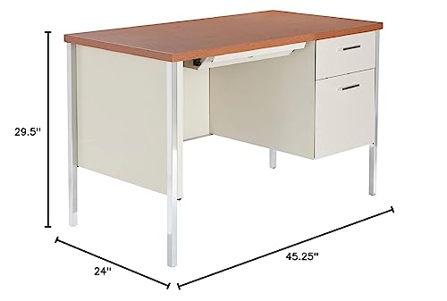 Alera Single Pedestal Steel Desk, Metal Desk, 45-1/4 by 24 by 29-1/2-Inch, Cherry/Putty