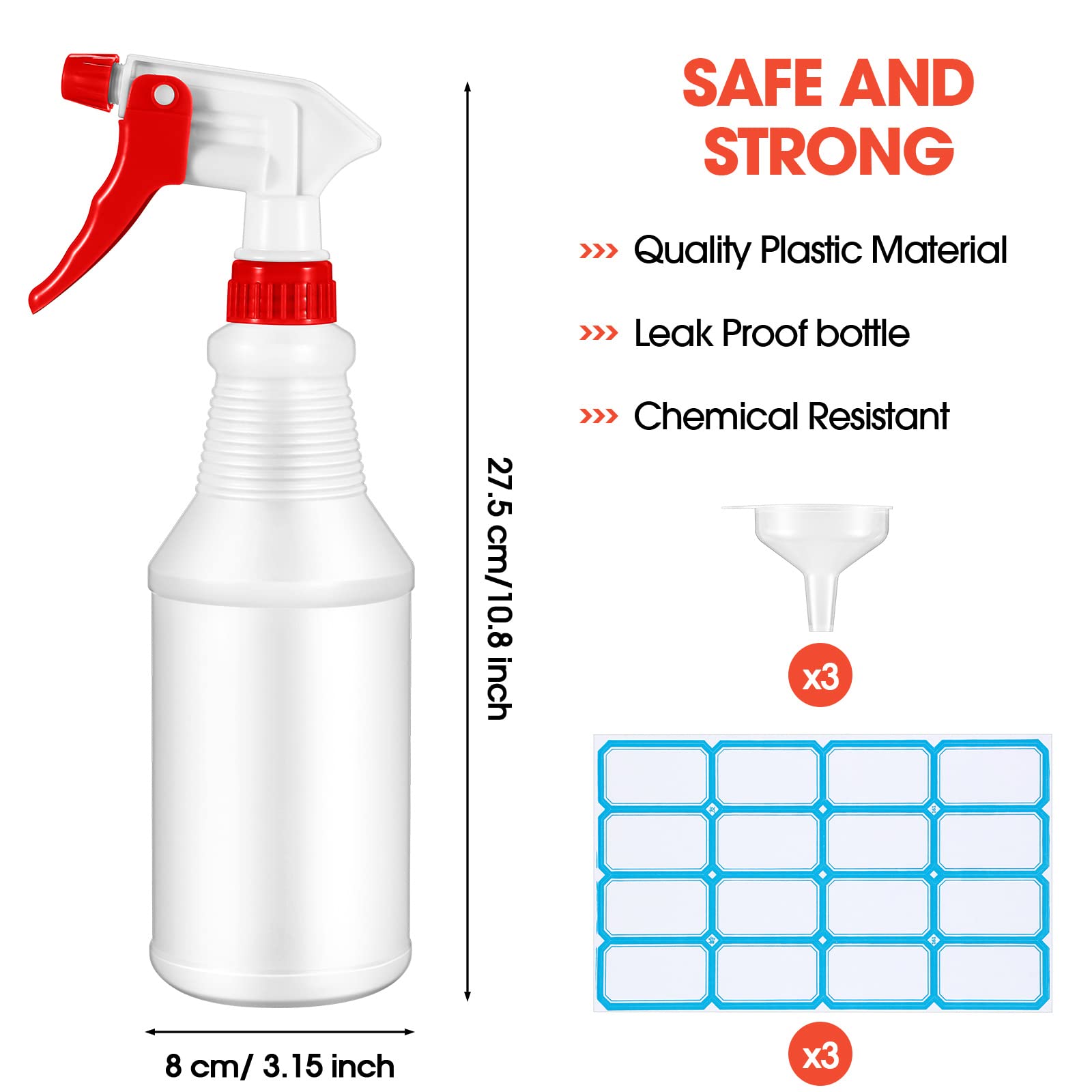 18 Pack 24oz Plastic Spray Bottle Empty Reusable Spray Bottles for Cleaning Solutions Heavy Duty Spraying Bottles No Leak and Clog Water Spray Bottle Plants Pet with Adjustable Nozzle (Red,Blue,Green)