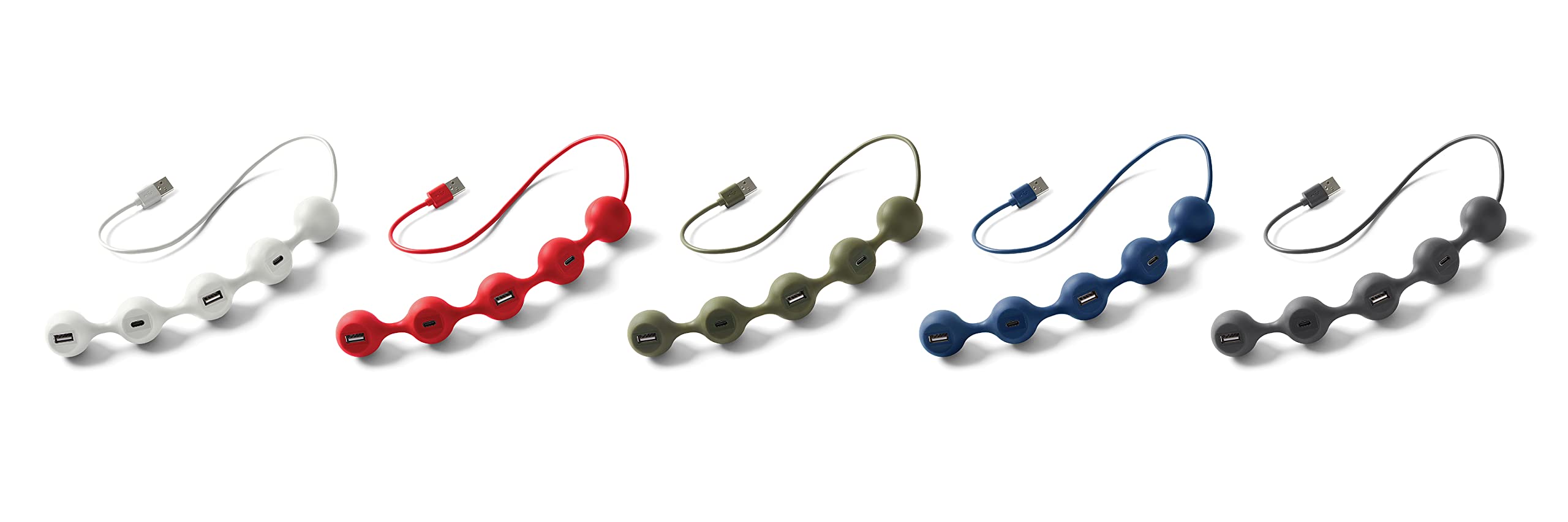LEXON PEAS HUB 2 4-Port Hub, Charge 2 x USB, 2 x USB-C 2 Smartphones Simultaneously, Copper Inner Cable LD143DR, Dark Red