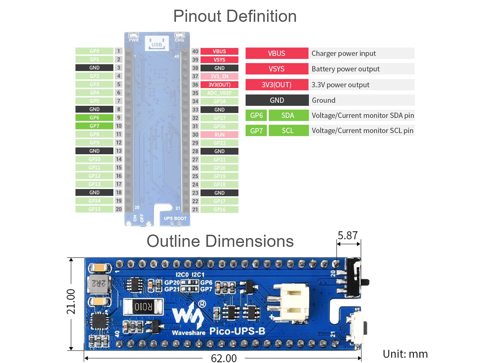 UPS Module B for Raspberry Pi Pico Board Uninterruptible Power Supply UPS HAT Power Management Expansion Board 5V,Monitoring Battery Operating Status via I2C Bus
