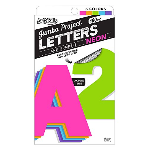 ArtSkills Jumbo 4" Paper Poster Letters and Numbers for Projects and Crafts, Neon Colors, 190 Pieces, Study Room