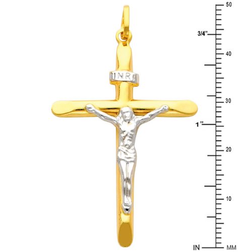 14k Two Tone Gold Crucifix Cross Religious Charm Pendant