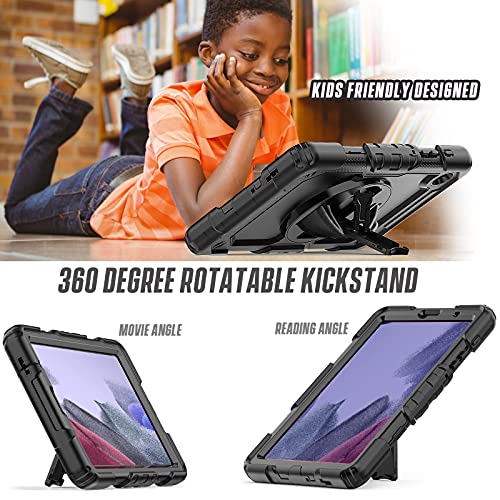 Herize Case Compatible with Samsung Galaxy Tab A7 Lite 2021 with Screen Protector | Heavy Duty Case SM-T225/T220 | Full Body Shockproof Sturdy Rugged Rubber Protective Case W/Hand Strap Shoulder Strap