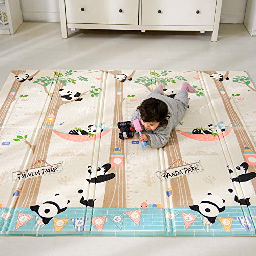 Bammax X-Large Waterproof Foam Padded Baby Play Mat | Reversible & Foldable | Safe & Thick Baby Foam Play Mat | 70" x 78" | Use as Baby Crawling Mat or Kids Play Mat for Floor | Includes Travel Bag