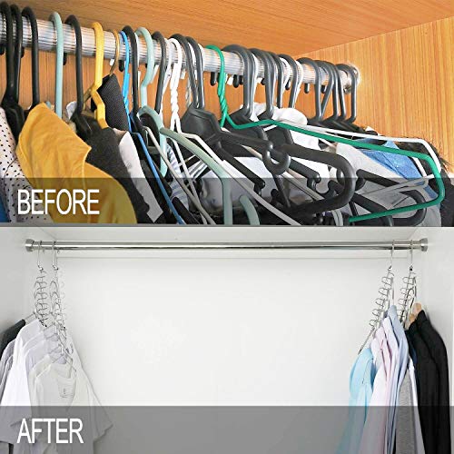 KLEVERISE 4 Pack Metal Space Saving Hangers - 12 Slots Stainless Steel Clothes Hangers Magic Cascading Hangers - Clothing Closet Space Saver Storage Organizers