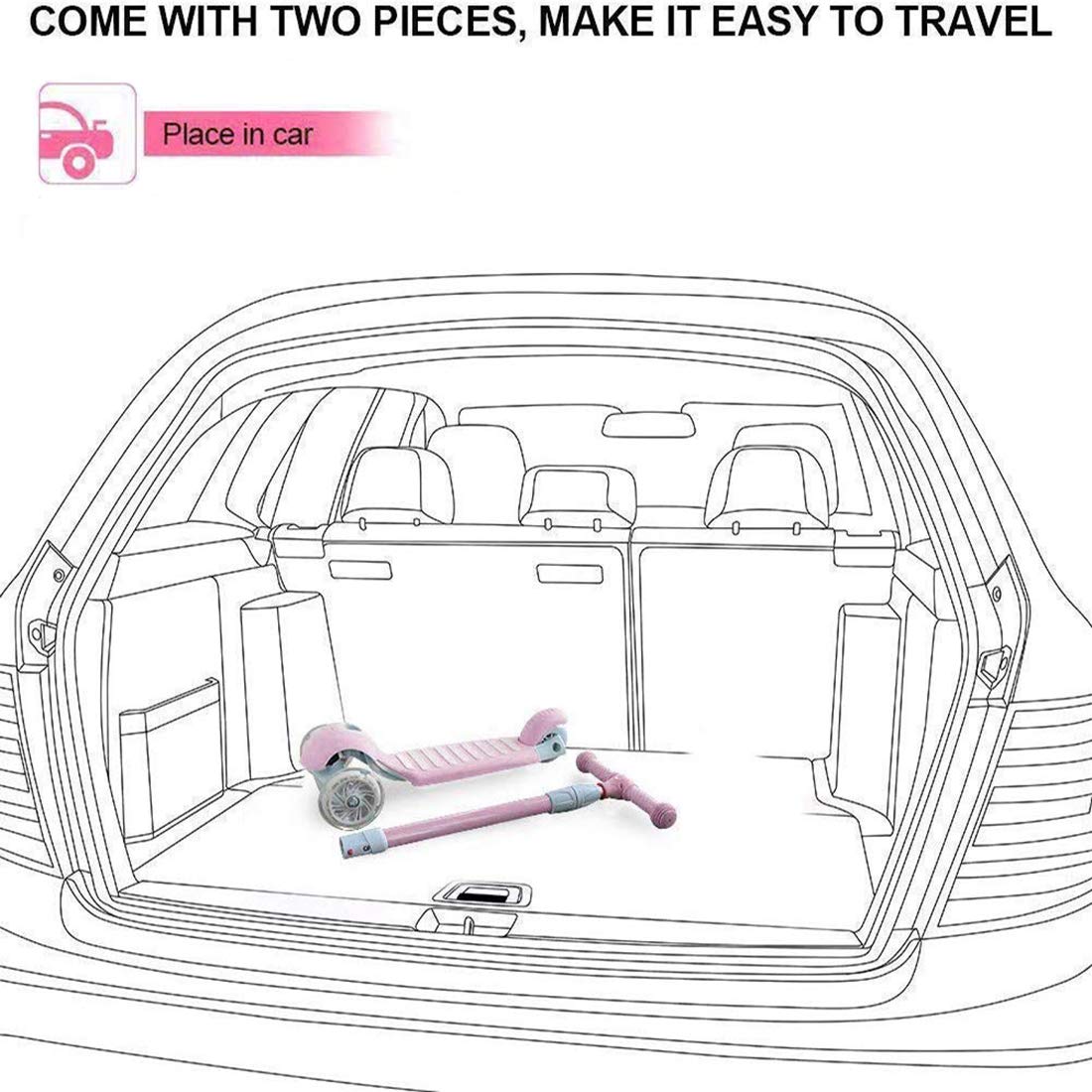 67i Scooters for Kids 2+ Year Old, Kids Scooter 3 Wheel, Toddler Scooter with Lean-to-Steer System and 4 Height-Adjustable Handlebar (Pink)