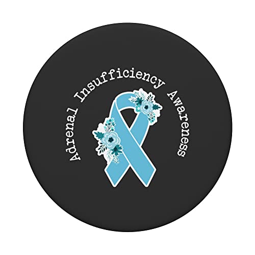 Adrenal Insufficiency Awareness Floral Light Blue Ribbon PopSockets Swappable PopGrip