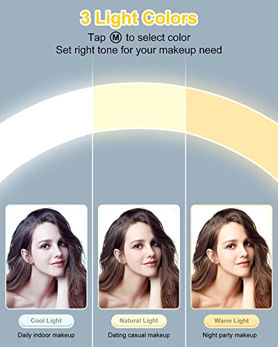Make up Mirror with Lights, 1X/10X Magnifying Vanity Mirror with 46 LED Lights, 3 Lighting Modes, Brightness Adjustable and Rechargeable Personal Compact Travel Makeup Mirrors