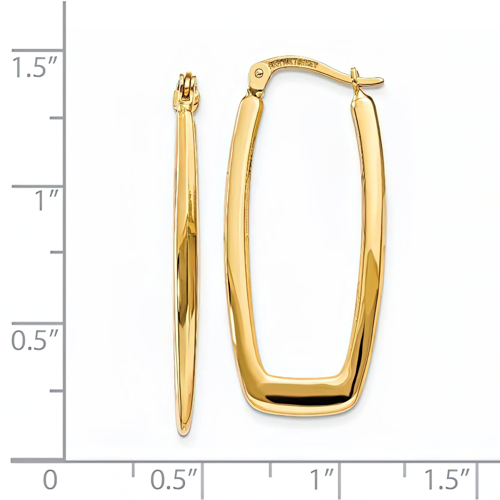 14K Yellow Gold Rectangle Hoop Earrings Jewelry