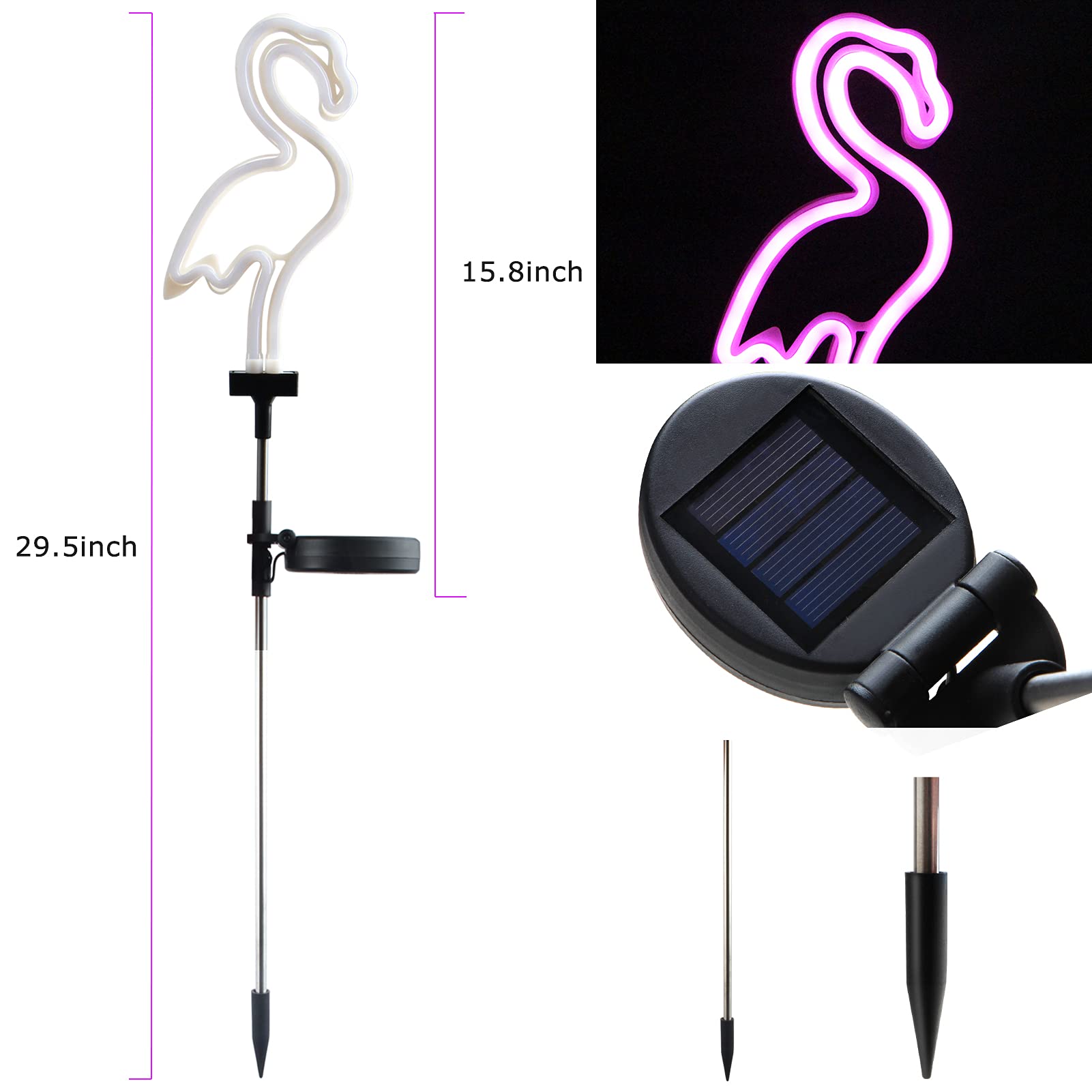 AHNNER Solar Garden Lights, Outdoor Lights Flamingo Neon Lights, Waterproof Outdoor Lights for Garden Patio Yard Pathway Decoration (1PACK)